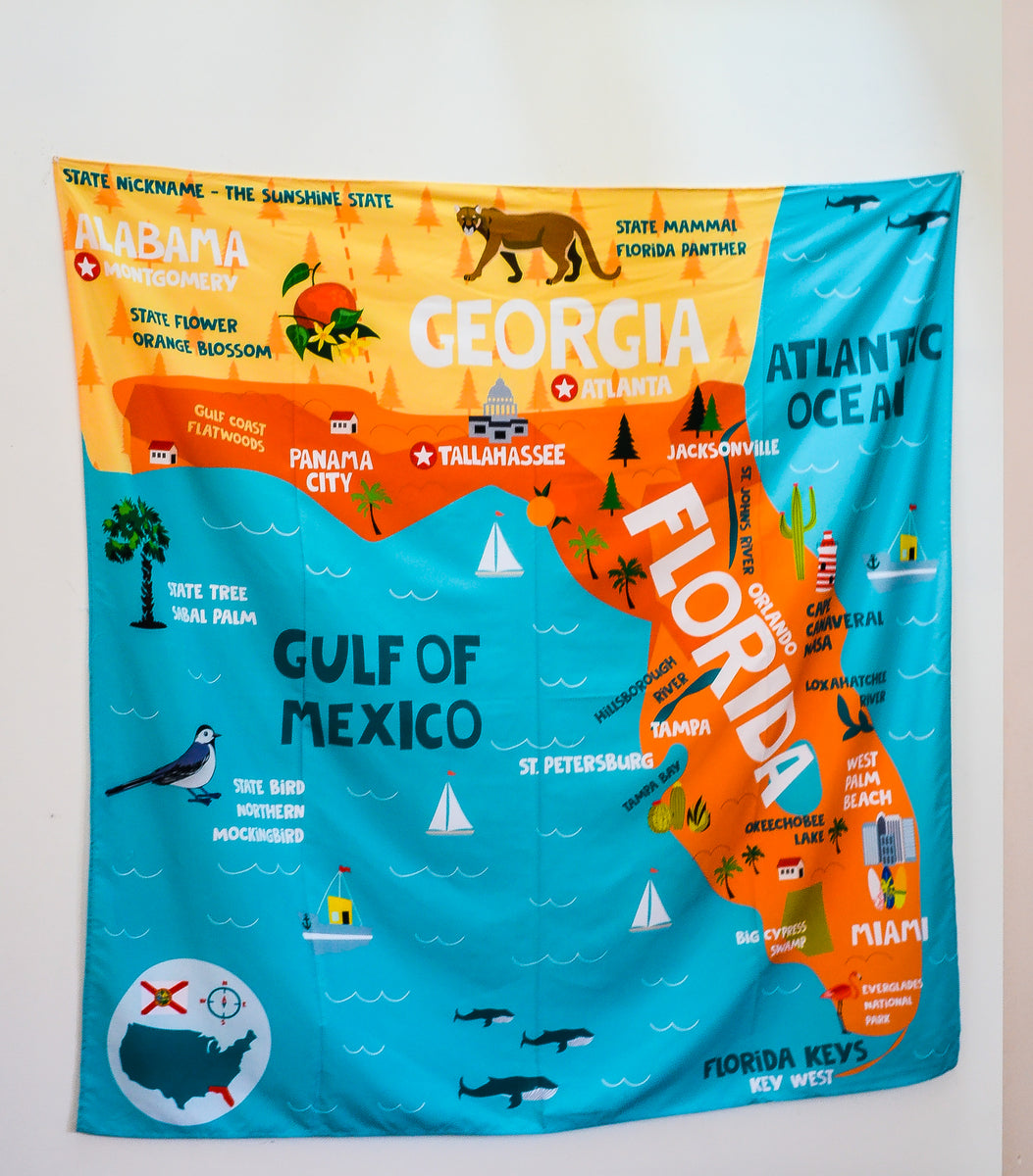 Florida Map Tapestry for Kids – Educational State Wall Hanging | Birdy ...